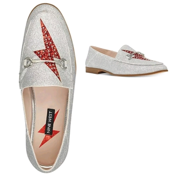 Nine West | Shoes | Nwob Nine West Silver Glitter With Red Lightening ...